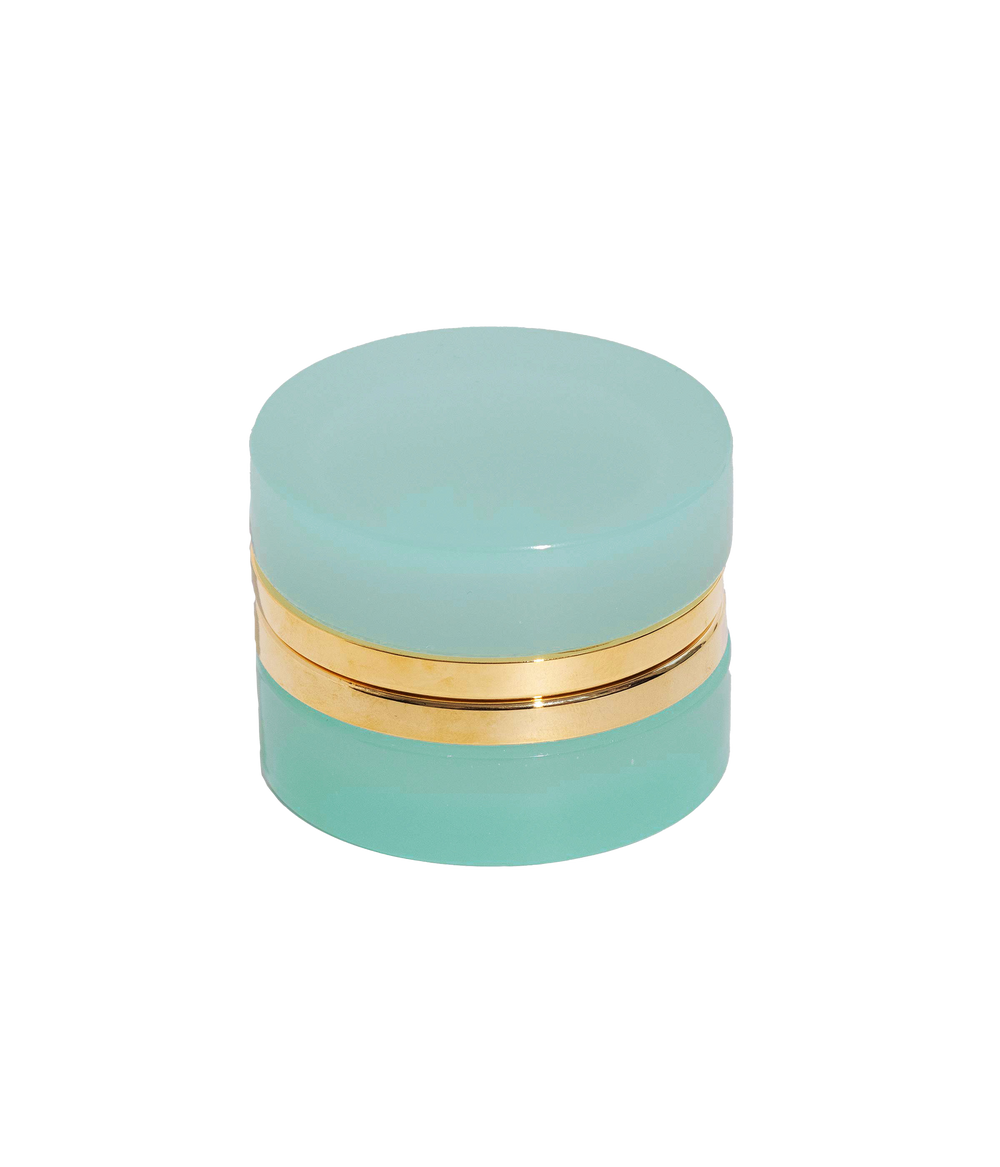 Small Round Aqua Opaline Glass Box
