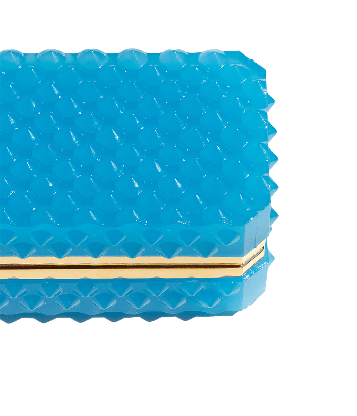 Studded Petroleum Blue Rectangle Opaline Glass Box